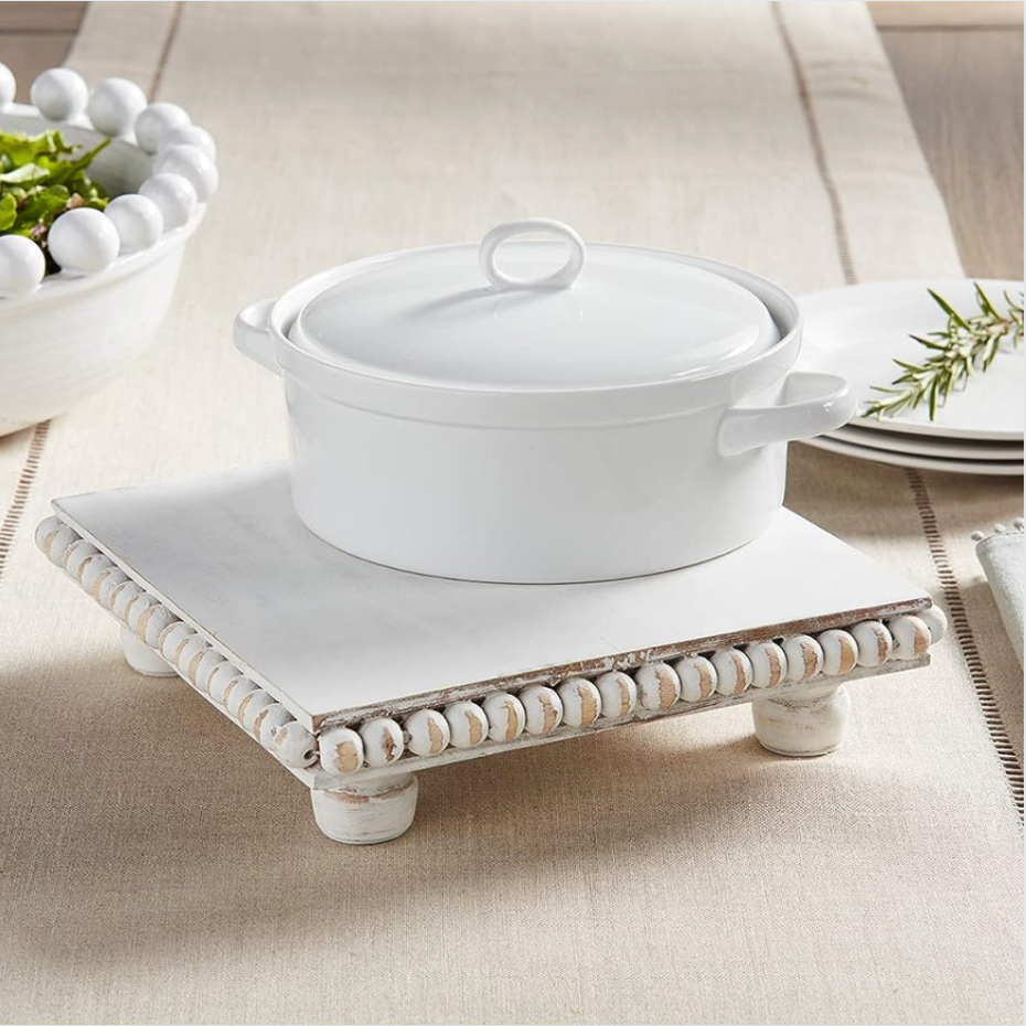 White Beaded Wood Trivet – Decor By Amanda