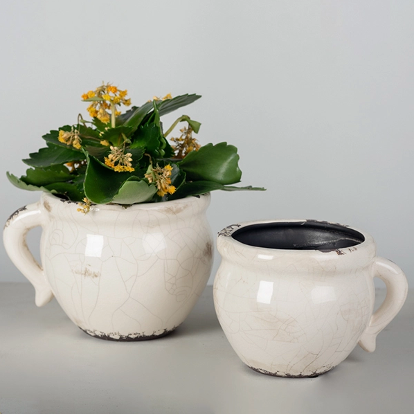 Glazed Ceramic Flower Pots With Handles – Decor By Amanda