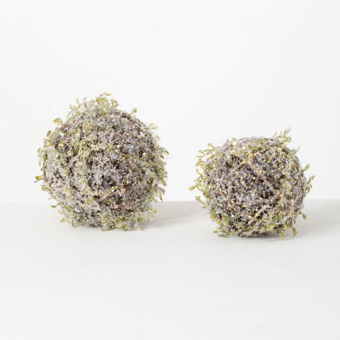 Set/2 Frosted Twig Spheres – Decor By Amanda