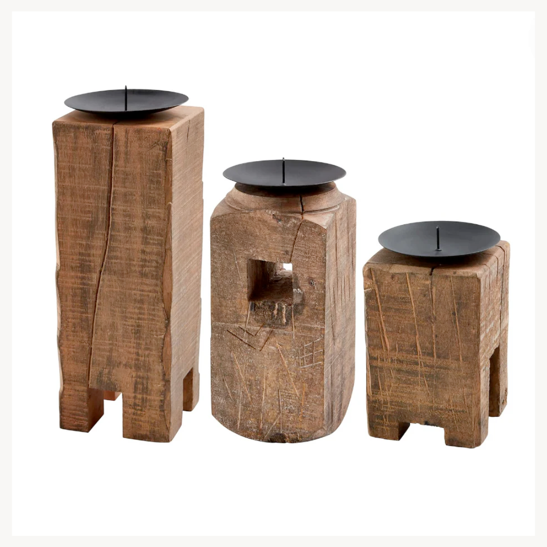 Set/3 Reclaimed Block Candle Holders – Decor By Amanda